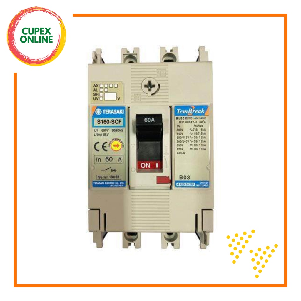 TERASAKI S160-SCF MCCB 3P 25kA 15A/20A/30A/40A/50A/60A/100A/125A(cupex) | Shopee Malaysia
