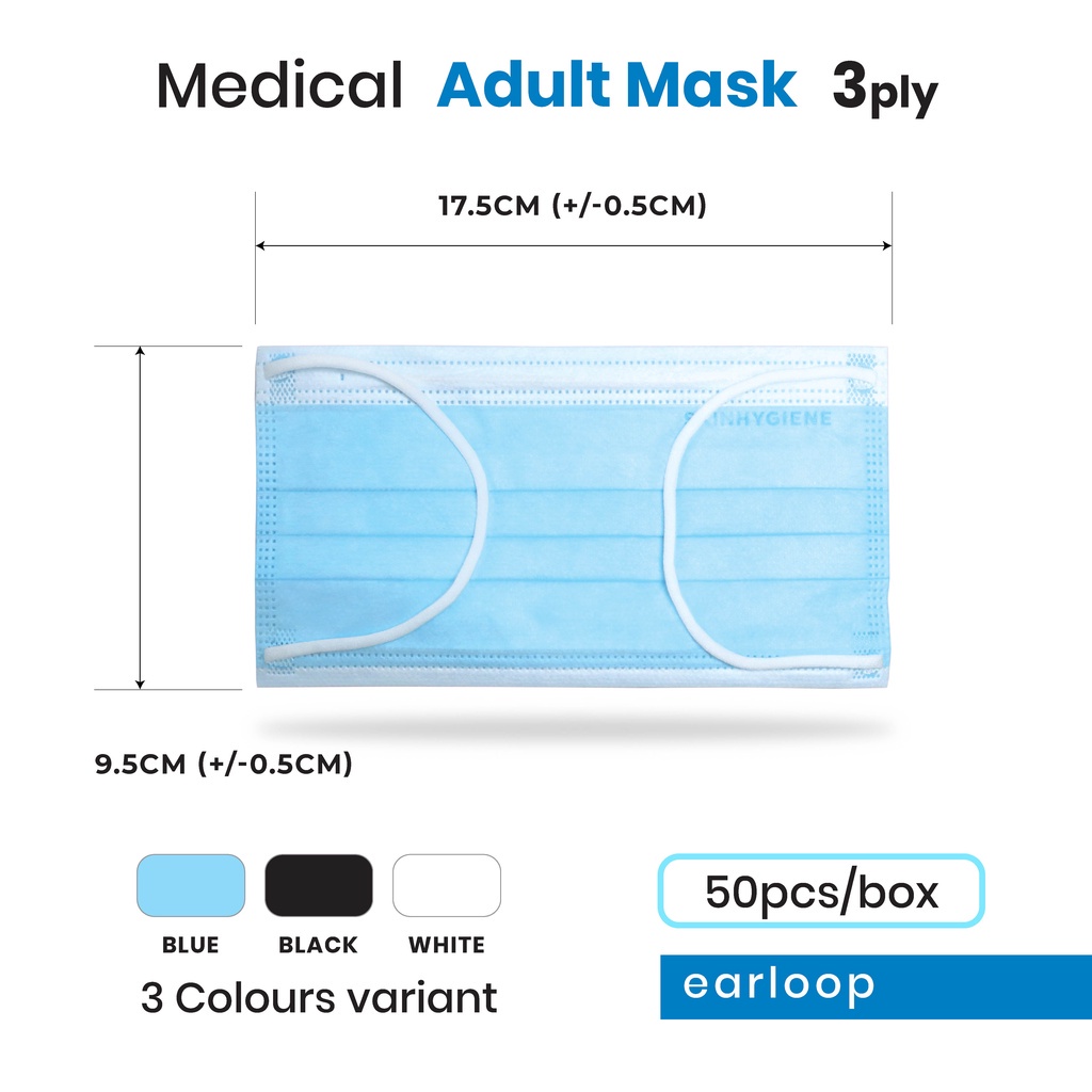 Skin Hygiene Medical 3 Ply Adult Mask - Black (50 Pcs) | Shopee Malaysia