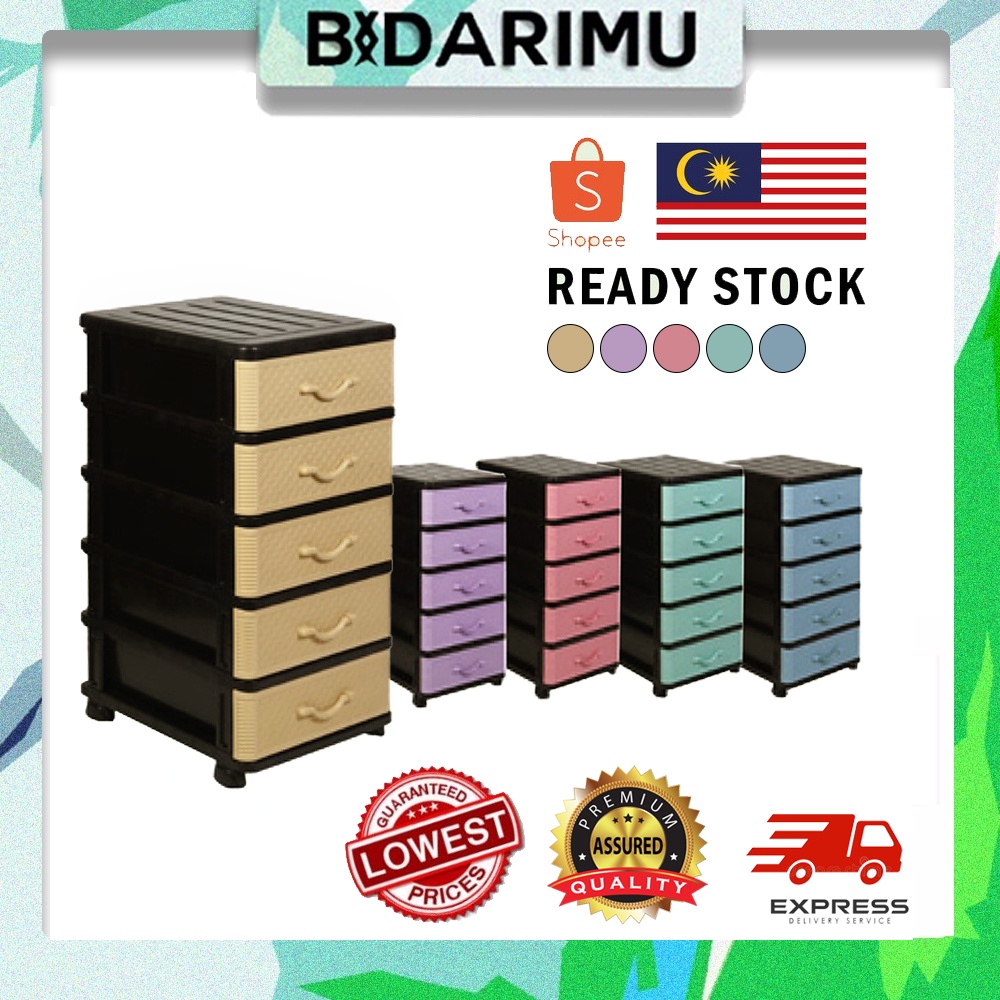 5 Tier Color Plastic Drawer Cloth Cabinet Storage Cabinet Laci Baju Rak ...