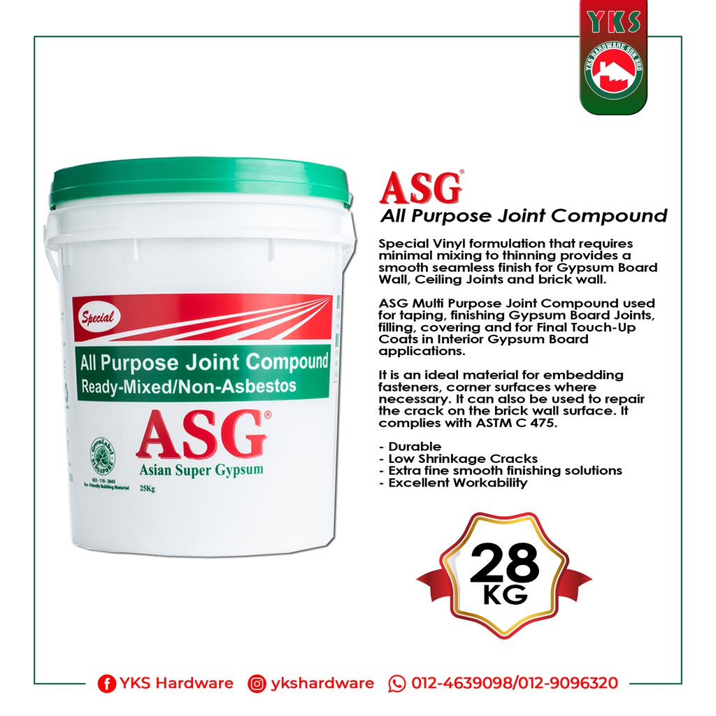 ASG All Purpose Joint Compound - Ready-Mixed/Non-Asbestos 28kg | Shopee ...