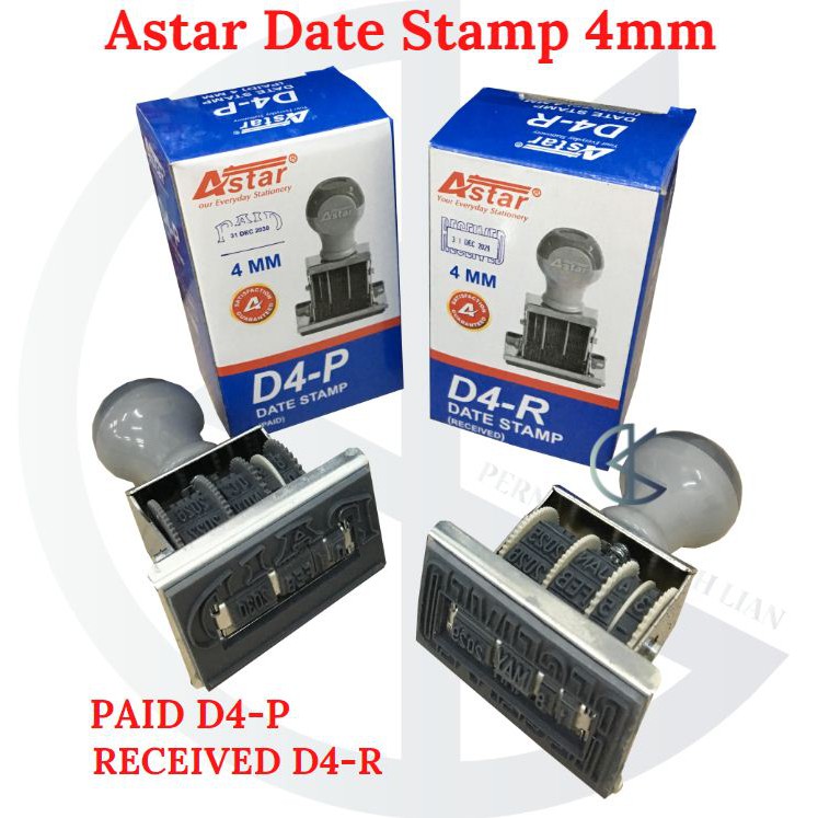 Astar Date Stamp / Dater Stamp / Chop ( Received D4-R / Paid D4-P ) 4mm ...