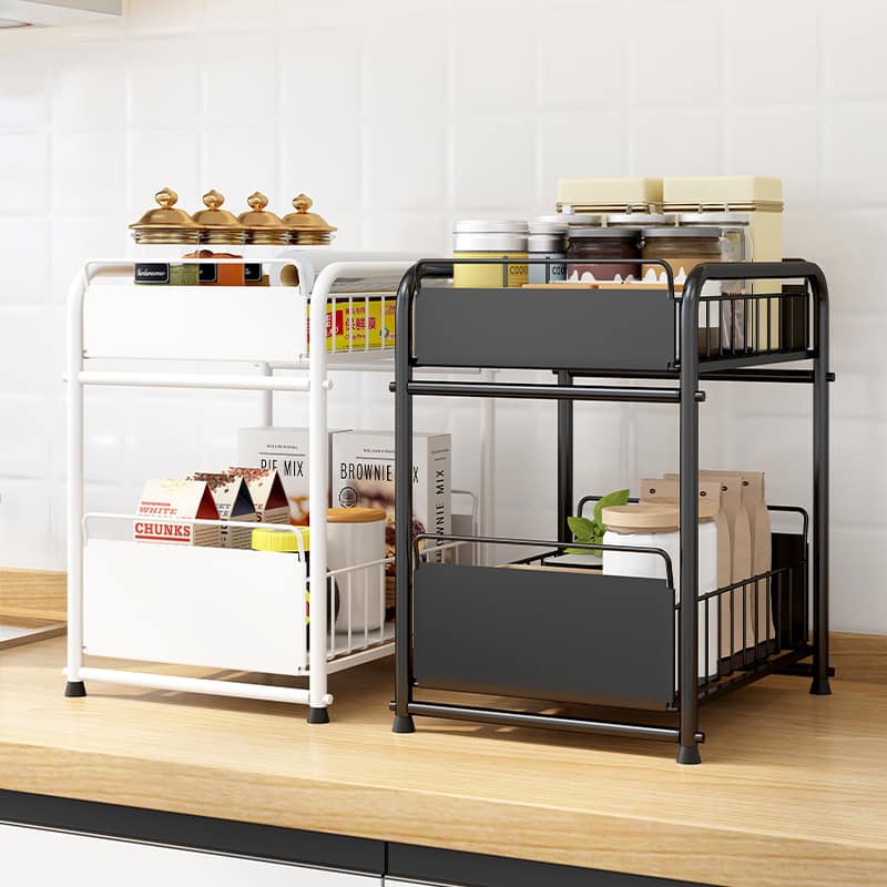 Kitchen Rack 2 Tier L Shape Sliding Cabinet Pull Out Organizer Drawer ...