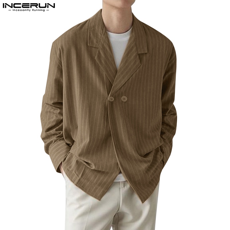 INCERUN Mens Office Striped Suit Blazer Long Sleeve Loose Casual Shirts ...