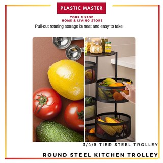 3/4/5 Layer New design Round movable rotating kitchen basket trolley ...