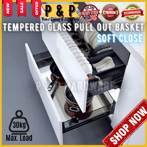 Luxury Stainless Steel 304 Tempered Glass Pull Out Basket With Soft ...