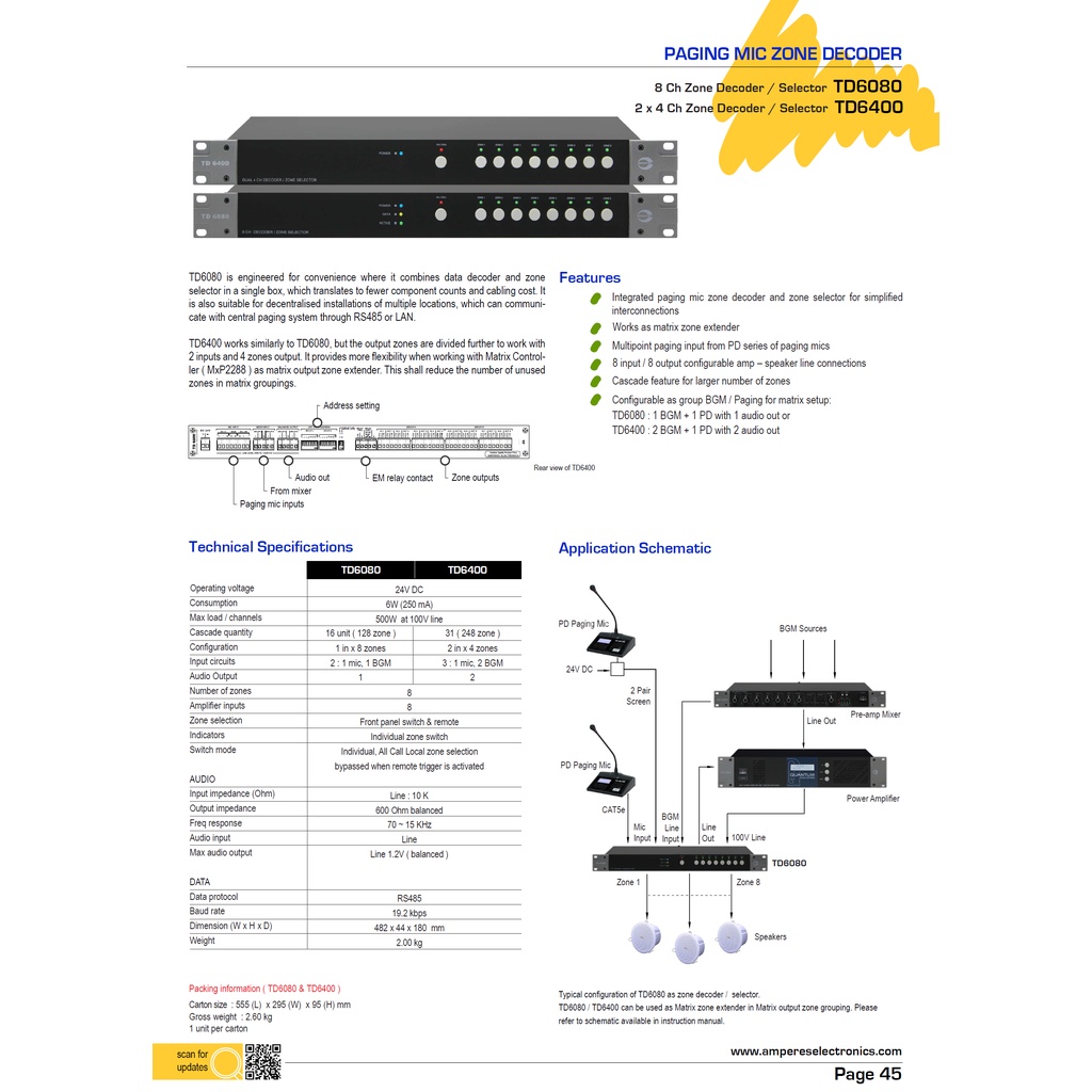 Amperes TD6080, 8 Ch PD Series Paging Mic Data Decoder / Zone Selector | Shopee Malaysia