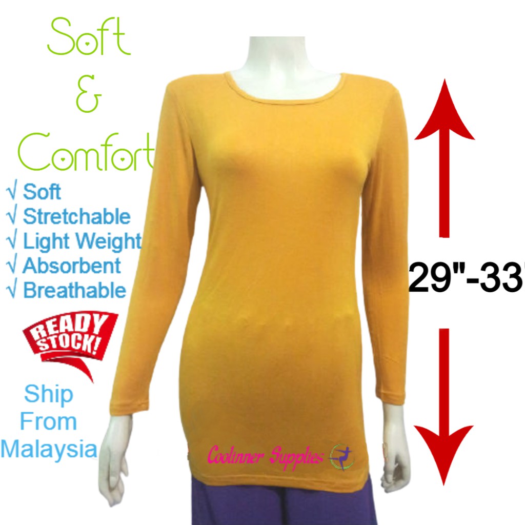 Inner Baju Labuh Paras Peha-Long sleeves long inner t-shirt-Long Inner ...