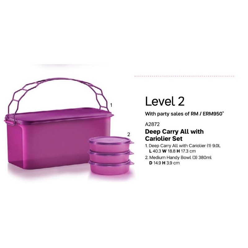 TUPPERWARE LEVEL 2 DEEP CARRY ALL WITH CAROLIER SET | Shopee Malaysia
