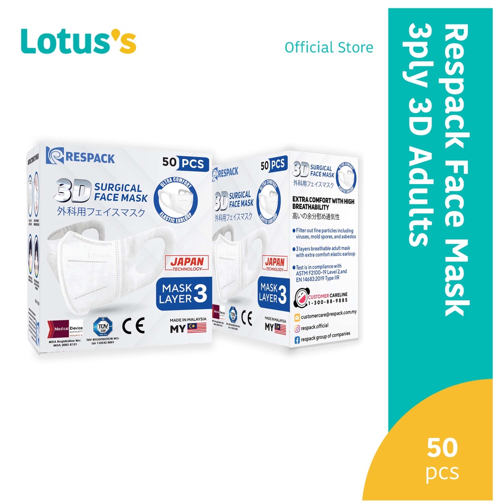 Respack Face Mask 3ply 3D Adults 50pcs | Shopee Malaysia
