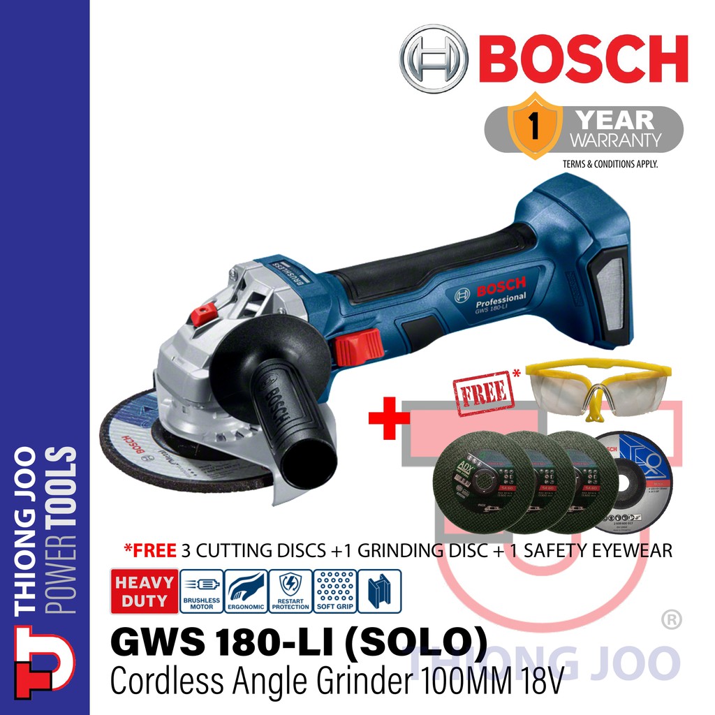 BOSCH GWS 180-LI CORDLESS ANGLE GRINDER (SOLO) | Shopee Malaysia