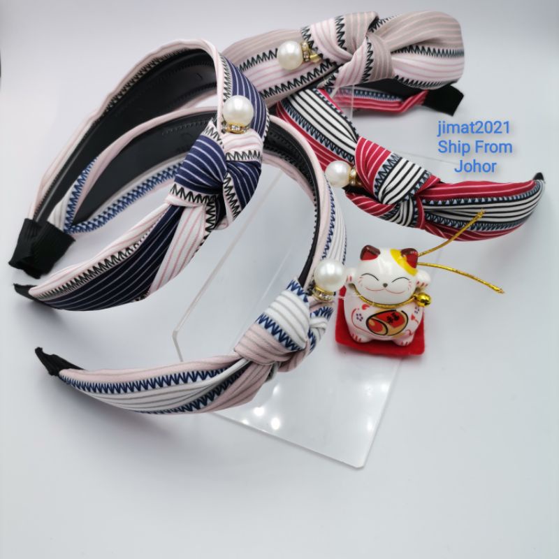 Womens Faux Pearl Headband Solid Color Twist Hair Band Bow Knot Cross Tie Cloth Headwrap Hair