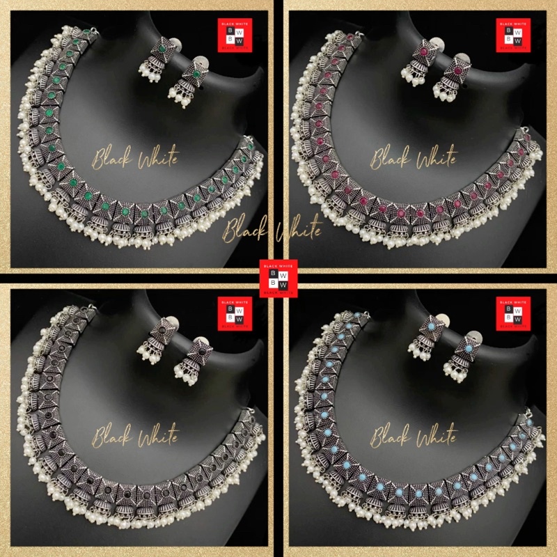 Bollywood Necklace Earring Set German Silver Oxidized Necklace Design ...