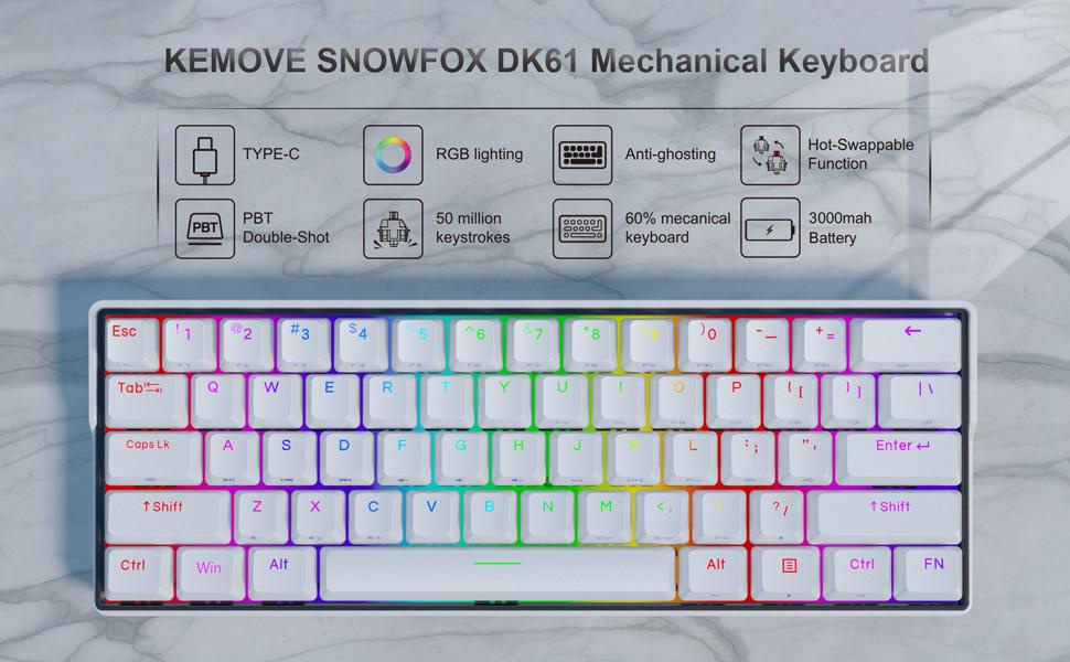 KEMOVE DK61 Snowfox / Shadow - 60% HotSwap Wireless Mechanical Keyboard ...