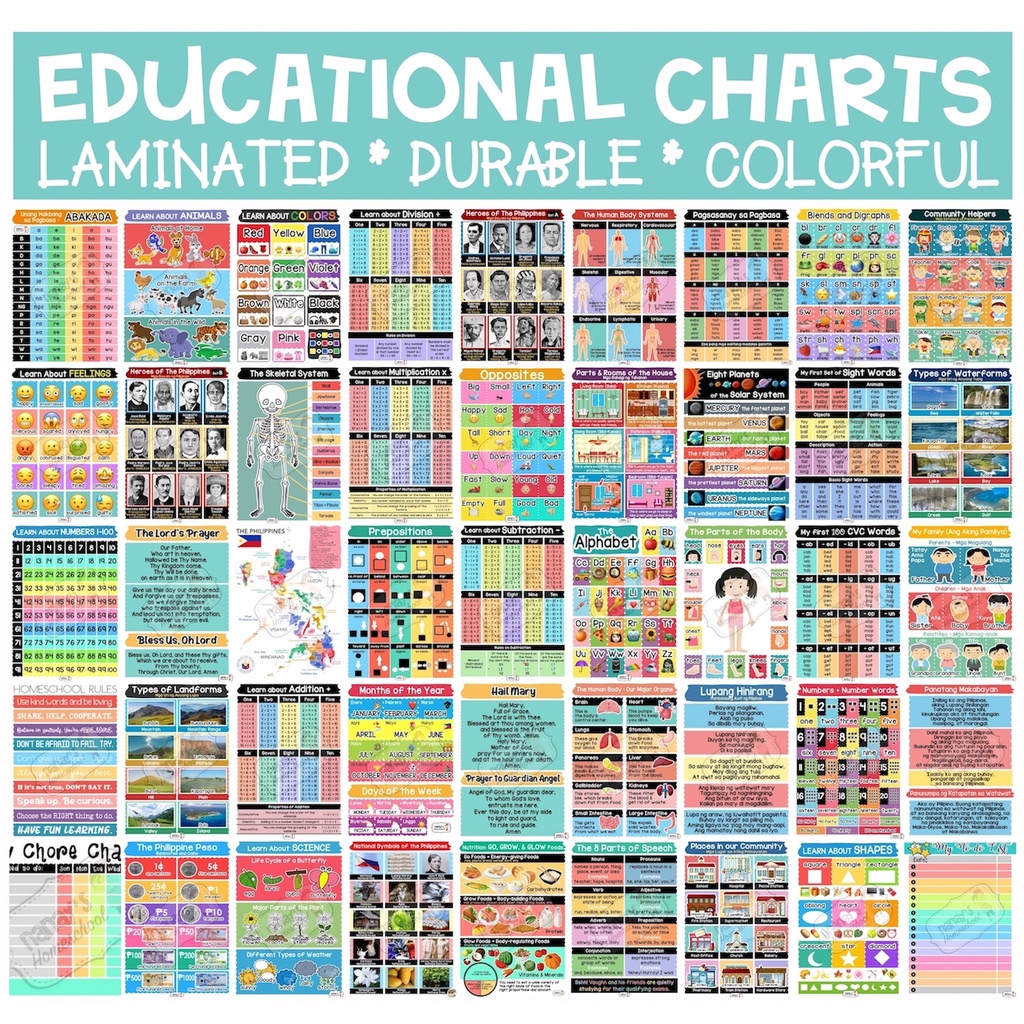 Laminated Educational Wall Charts for Kids - A4 BEST QUALITY Nanay's ...