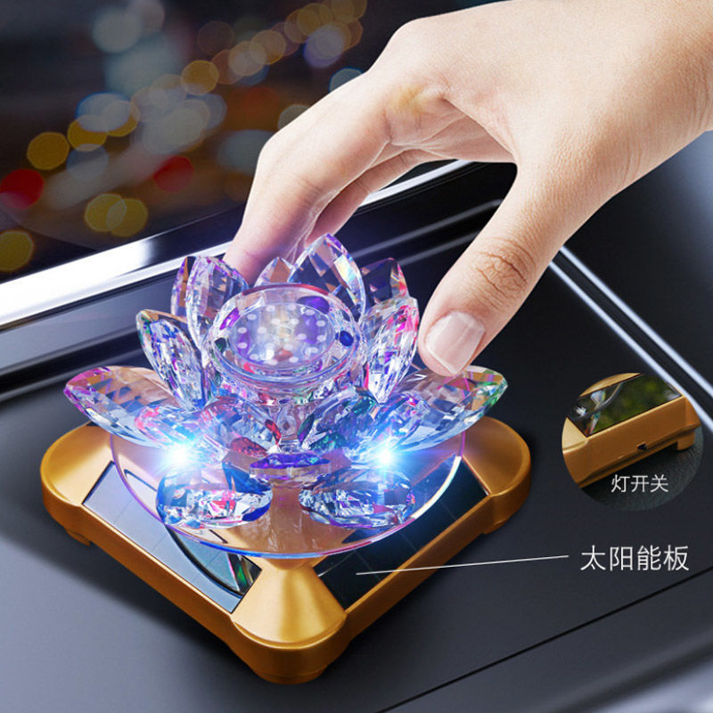 Lantern Solar Rotating Crystal Lotus Car Perfume Decoration Car ...