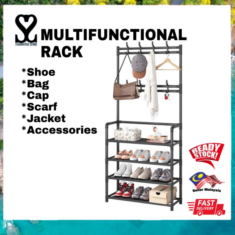 Rak Pakaian Kasut Beg 4 Tingkat Multifunctional Coat Rack Clothes Bag ...
