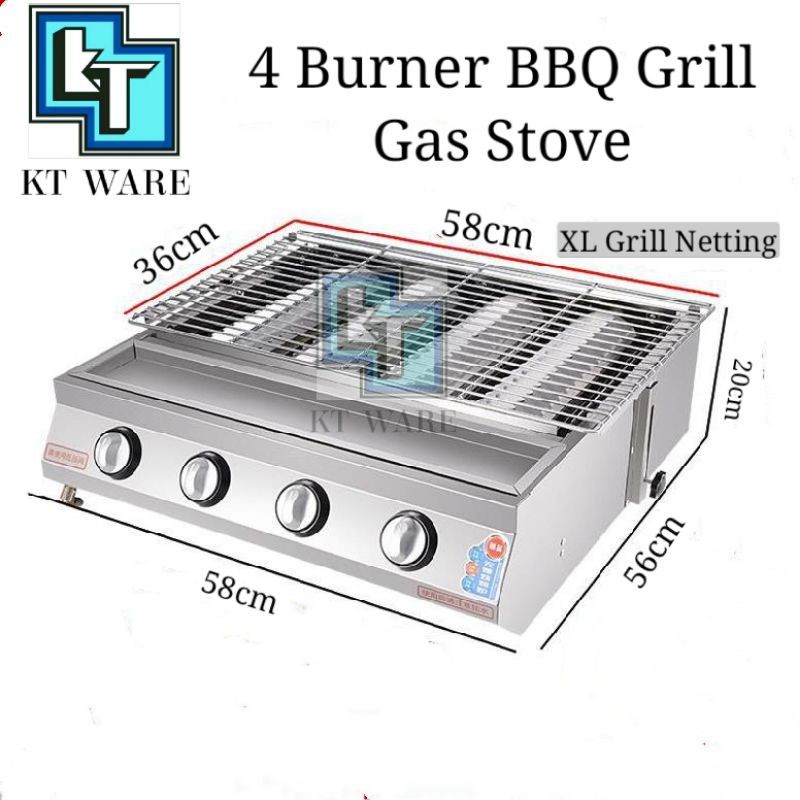 KT WARE 4 Burners l Gas BBQ Grill 2800Pa Stainless Steel Premium Pro-environment Roast Barbecue ...