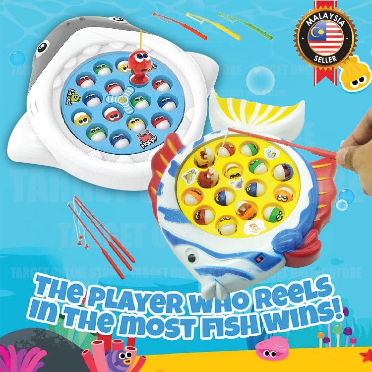 Rotating Pool Board Fishing Game Musical Toy Fish Catching / Mainan ...