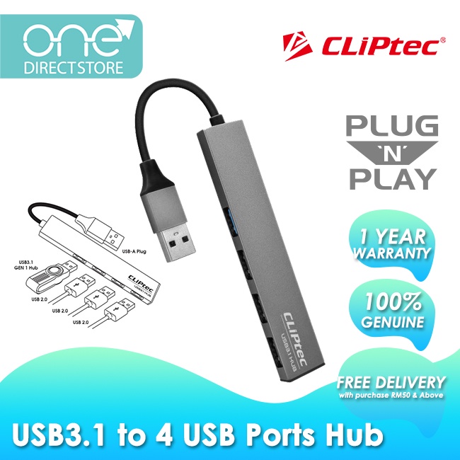 CLiPtec THUNDER II USB3.1 1+3 Ports Hub RZH363 | Shopee Malaysia