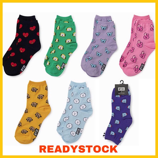 Kpop BTS BT21 Official Ankle Socks Koya RJ Shooky Mang Chimmy Tata ...