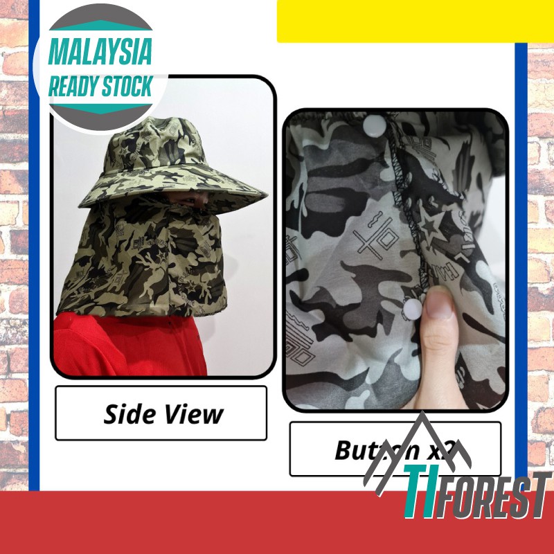 Topi Askar Anti UV Topi Kerja Hadang Panas Penutup Muka Army Hat Full ...
