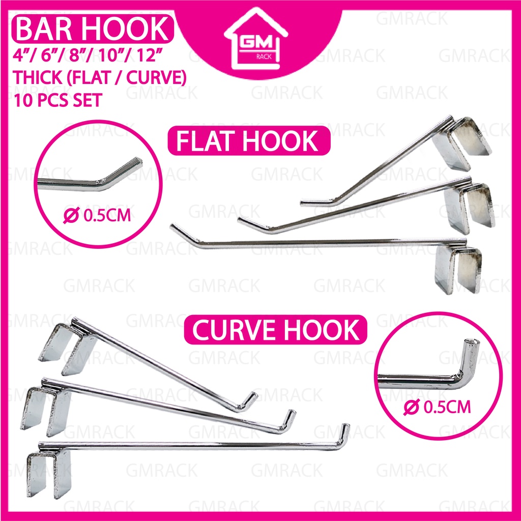 [GMRACK] SQUARE BAR HOOK SINGLE HOOK 4" 6" 8" 10" 12" | Shopee Malaysia