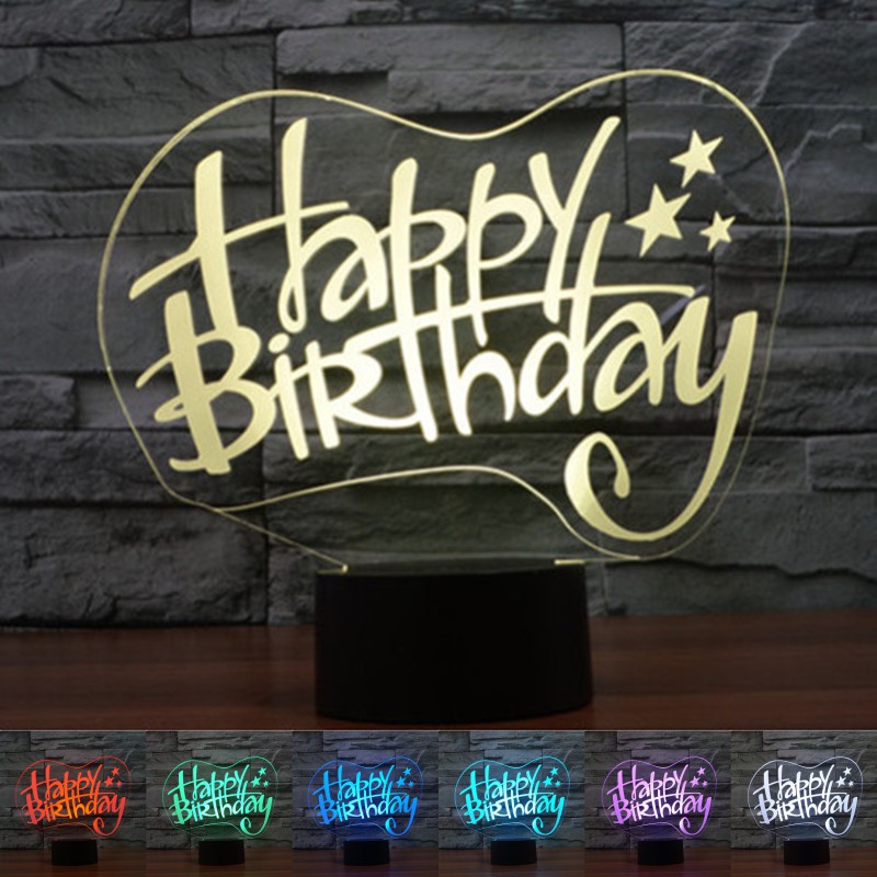 Happy Birthday Night Light 7 Colors Gradient Birthday Gift USB LED ...