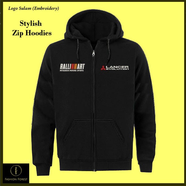 Zipper Hoodie Jacket Sulam Embroidery Mitsubishi Turbo Ralliart Racing ...