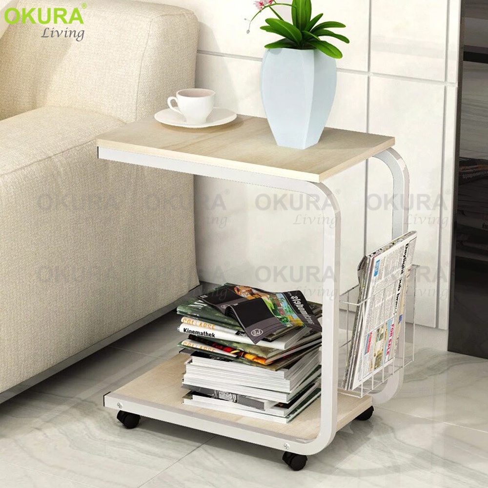 OKURA Magazine Lifting Laptop Table Side Table Rack with Wheels Home ...