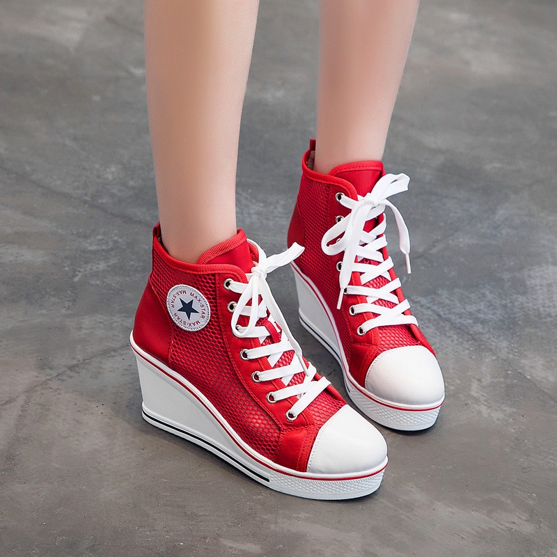 High-top Mesh Wedge Shoes Women's Inner High-heeled Thick-bottomed Mesh ...