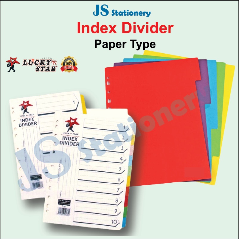 LUCKY STAR Index Divider A4 size File Filing Separator ( 5 colours / 10 ...