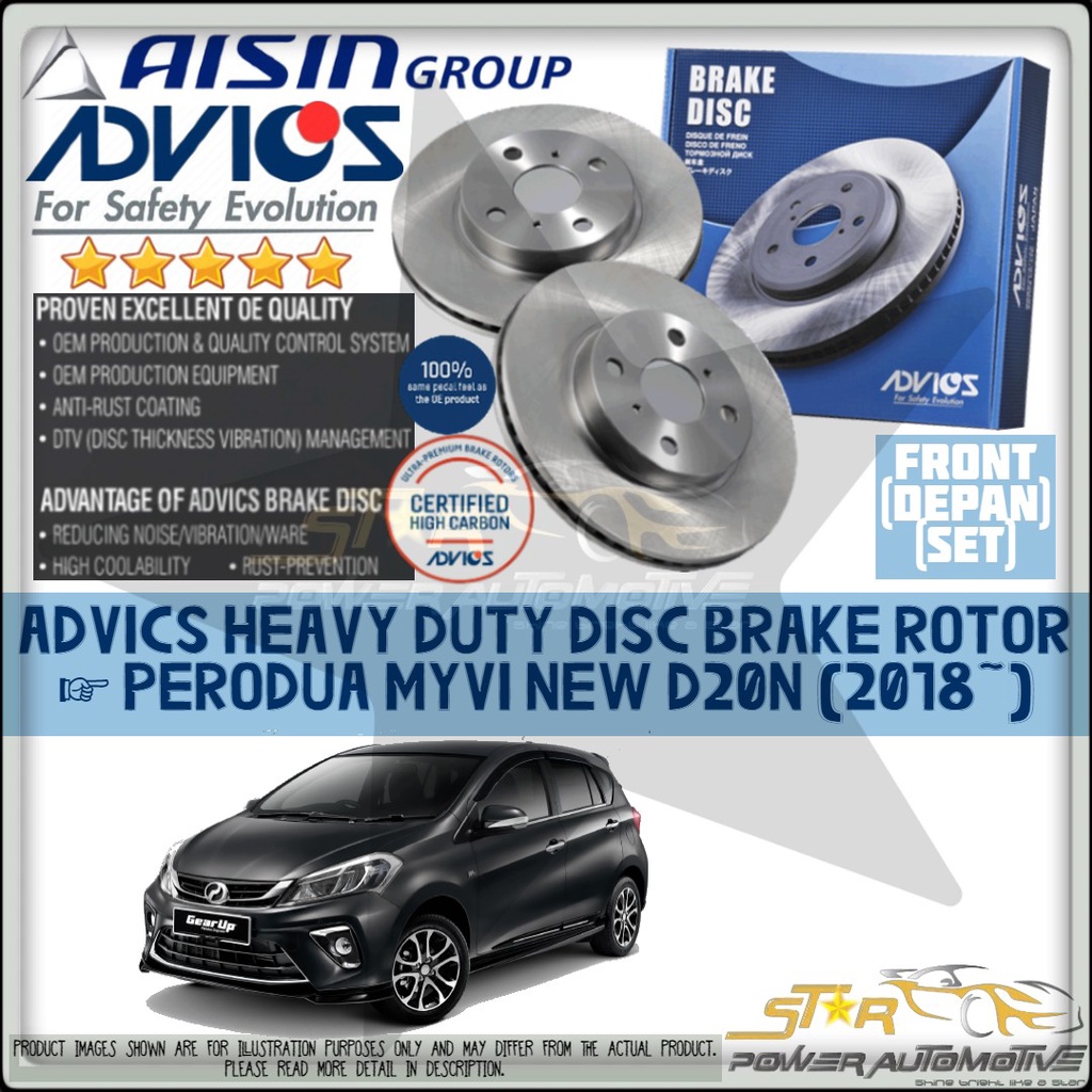 AISIN ADVICS Heavy Duty Perodua Myvi New D20 D20N (2018~) Brake Disc ...