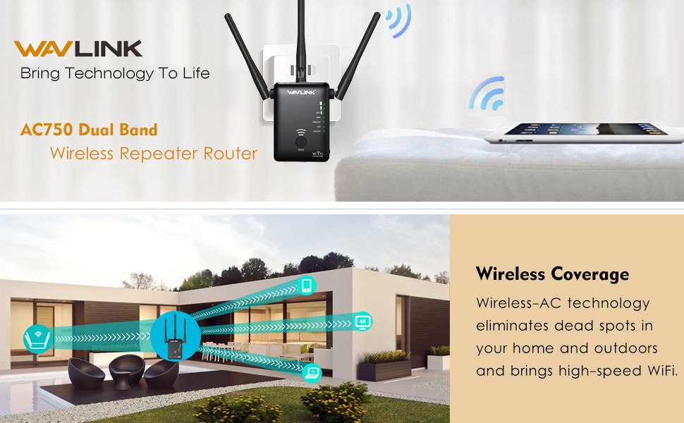Wavlink AC750 Dual Band Wireless Range Extender Repeater Router WPS ...