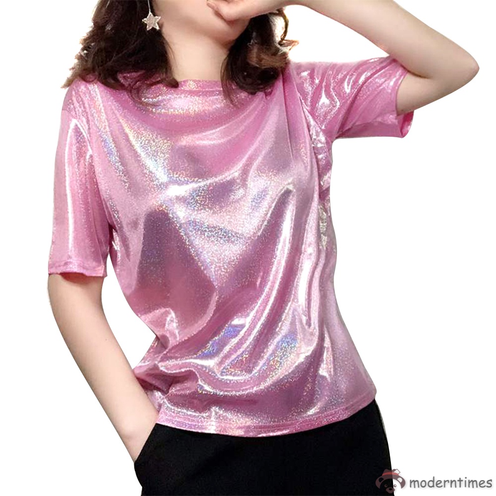 Womens Casual T-Shirt Colors Reflective Printed Short Sleeve Hip Hop ...