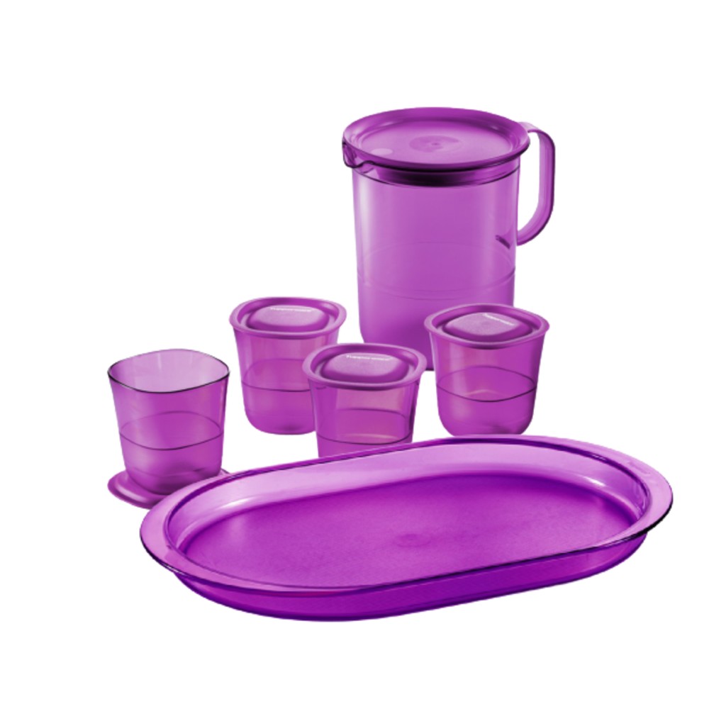 Tupperware Purple Royale Crystalline Drinking Set + Serving Tray ...