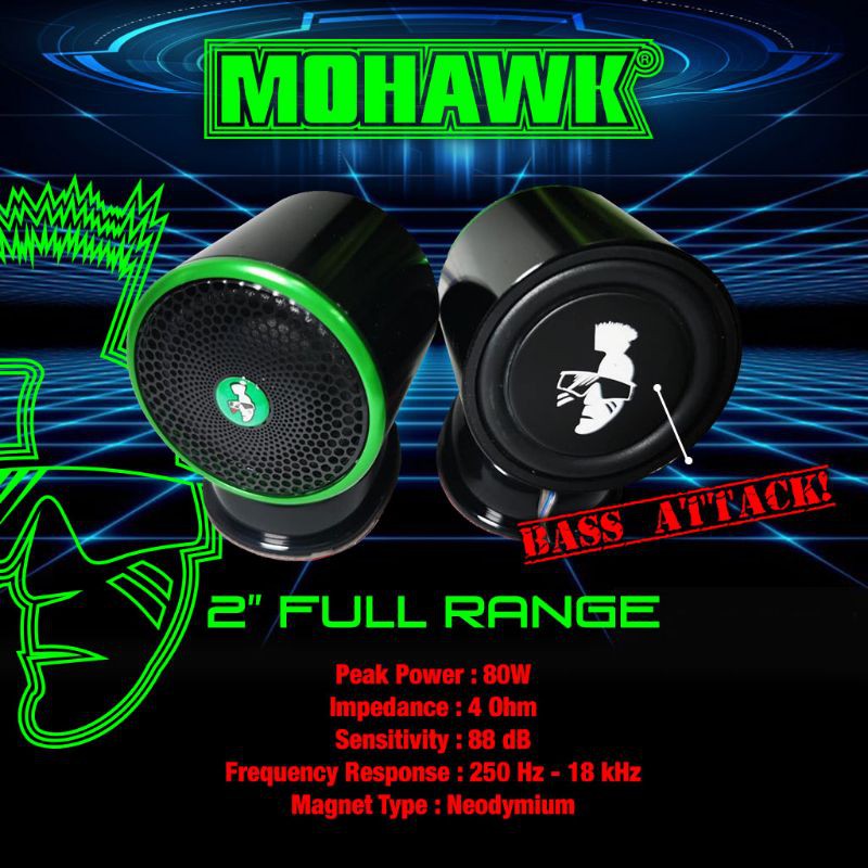 MOHAWK Car Full Range Speaker GREEN dashboard 2" 2.5" NEW 2023 mid ...