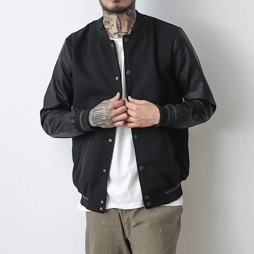 HITAM Plain Vintage Varsity Baseball Jacket Varcity Besball Black ...