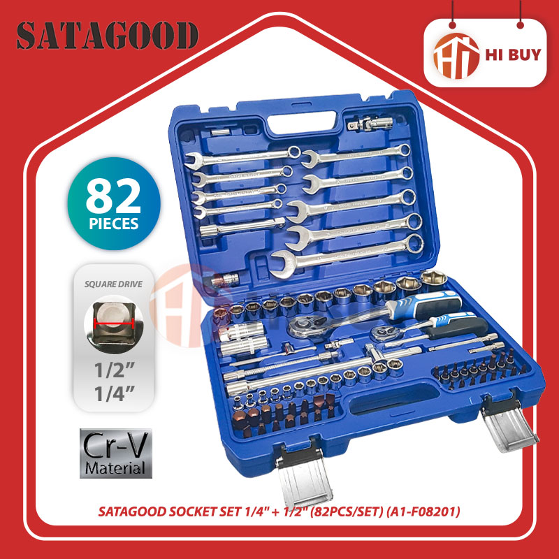 SATAGOOD SOCKET SET 1/4" + 1/2" (82PCS/SET) (A1-F08201)/RATCHET SET ...