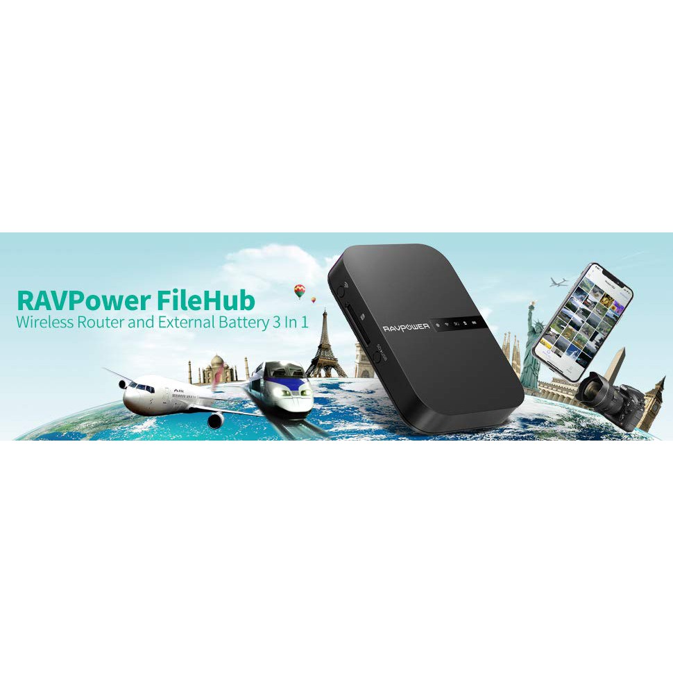 RAVPower FileHub RP-WD009, Travel Router AC750, Wireless SD Card Reader ...