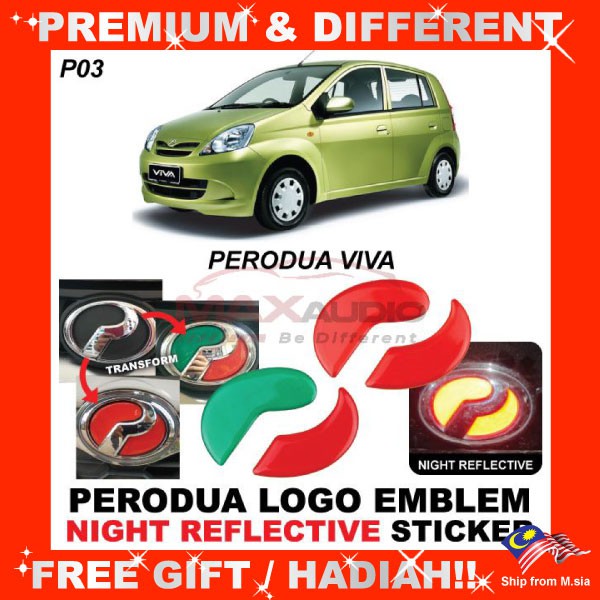 Car Logo Emblem Sticker PERODUA VIVA Front Rear Steering Night ...
