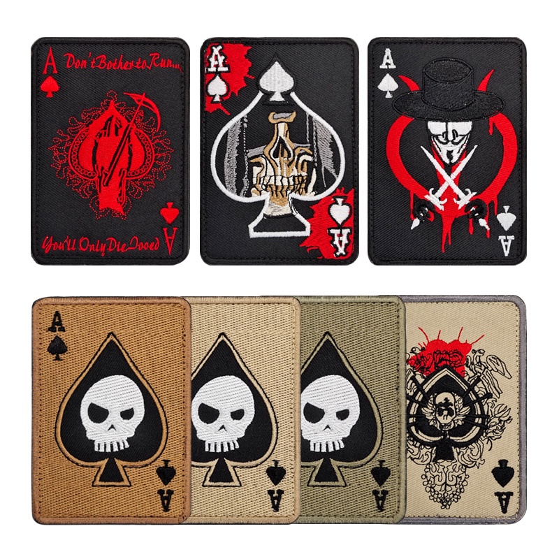 Poker Spade A Embroidery Card Velcro Hook Loop Tactical Morale Badge ...