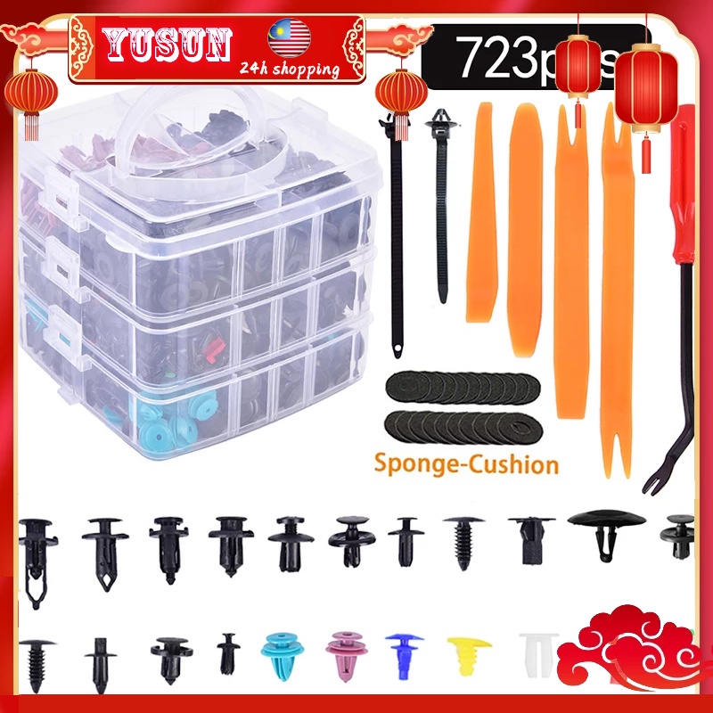 🔥Ready stock🔥723pcs Car Fastener Clip Auto Body Push Retainer Pin Rivet ...