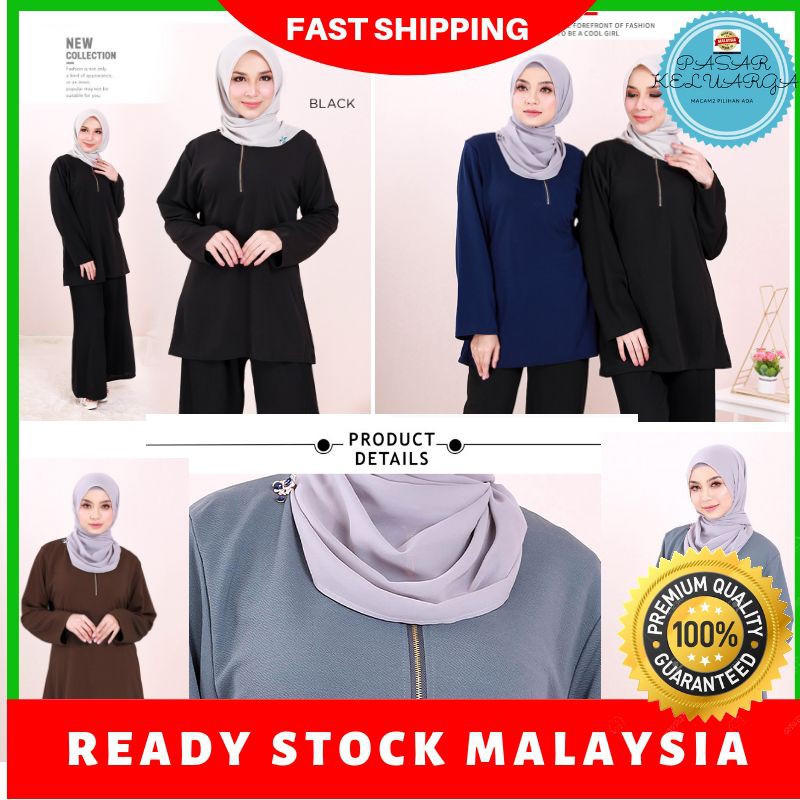 [Ready Stock ] Plus Size Front Zip Blouses. Muslimah Blouse. Women ...