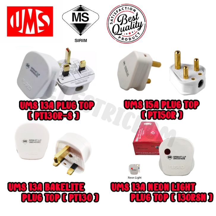 UMS 13A 15A 3 Pin Plug Top with SIRIM PT150R , PT130R-S, PT130 ...
