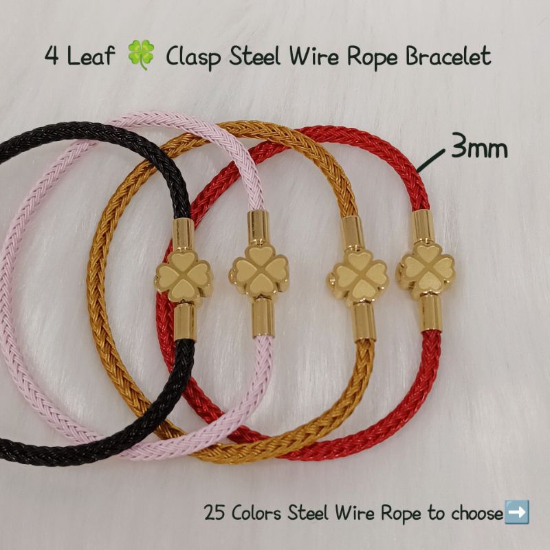 🇲🇾Ready Stock 4 Leaf 🍀 Clasp Steel Wire Rope Bracelet (3mm) | Shopee ...