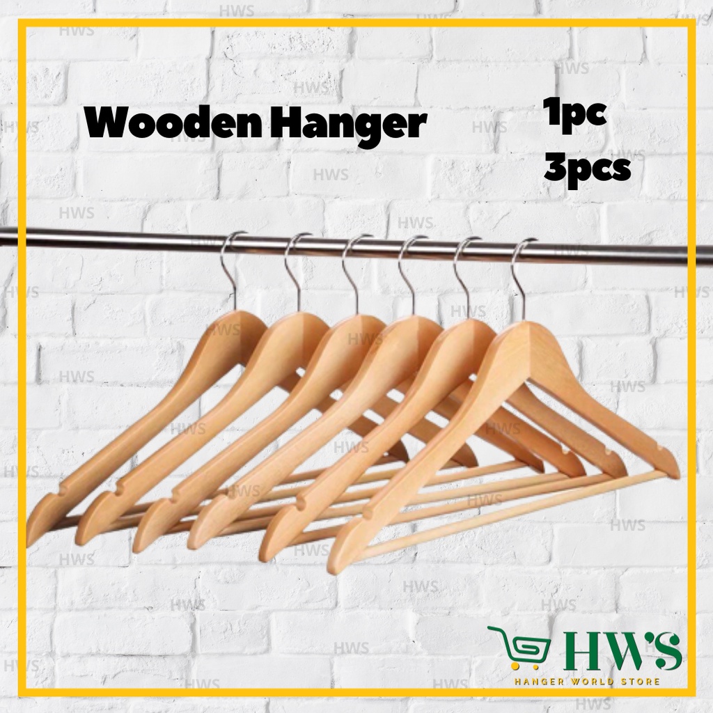HWS WOODEN HANGER/HANGER KAYU/WOOD HANGER / HANGER CLOTHES, PANTS ...
