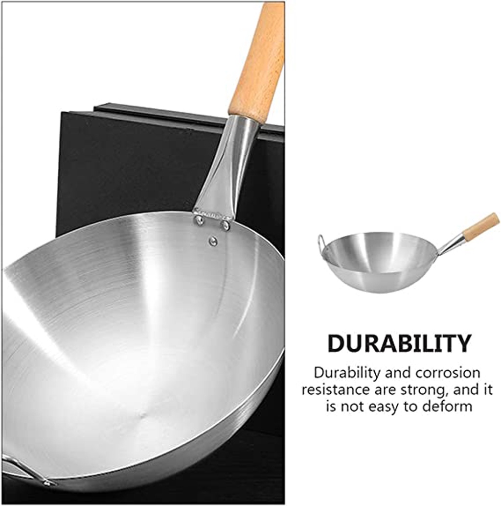 XW603 Stainless Steel Stir Fry Wok With Wooden Handle - 30/32/34/36 ...