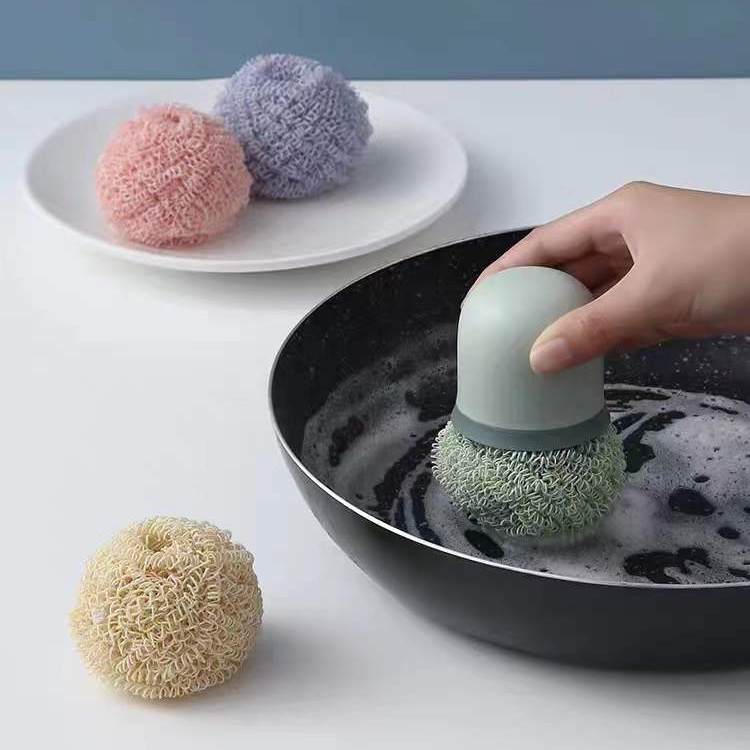 Reusable Mesh Handle Dish Scrubber Dishes Sponges Nylon Ball Scrubber ...