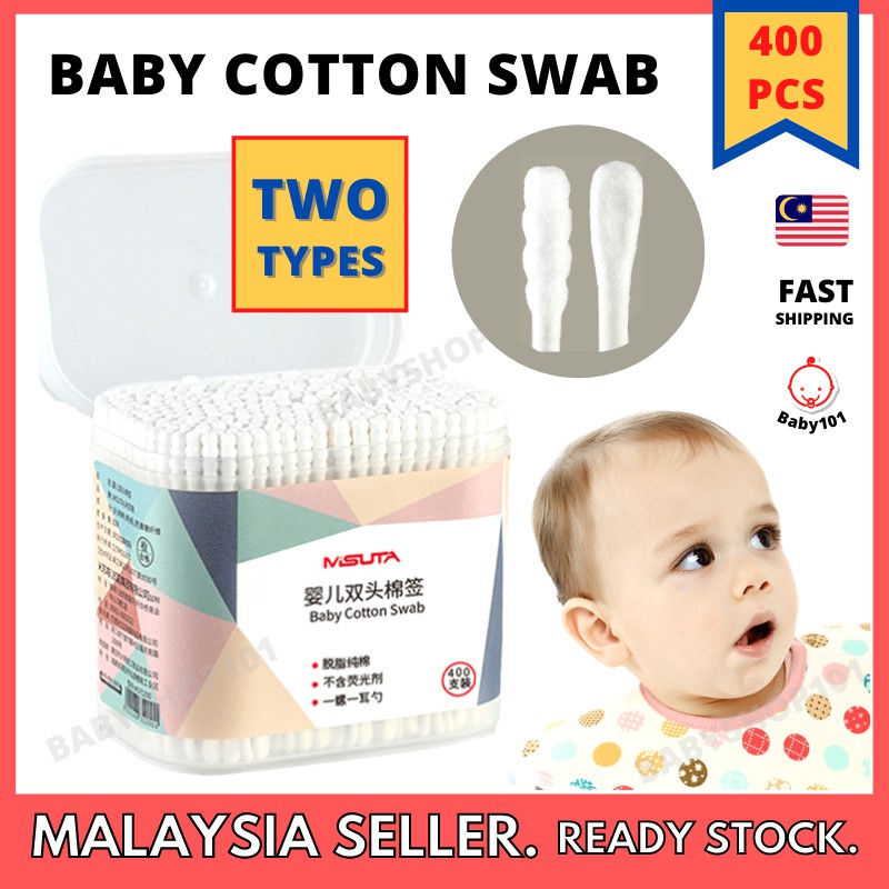 【Baby101】 Extra Thin 3.5mm Cotton Swabs for Newborn (400pc) Double Head ...