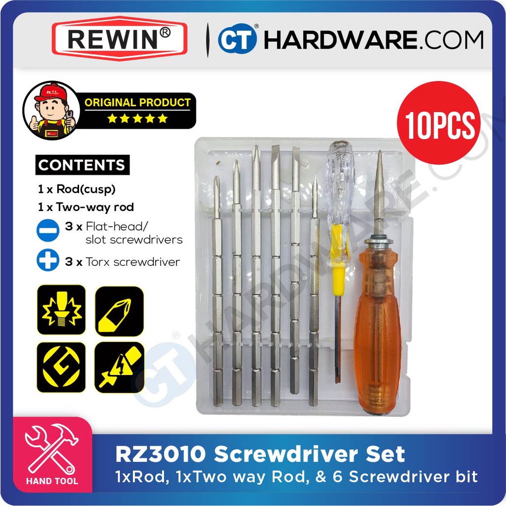 REWIN RZ3010 SCREWDRIVER SET X 10PCS | Shopee Malaysia